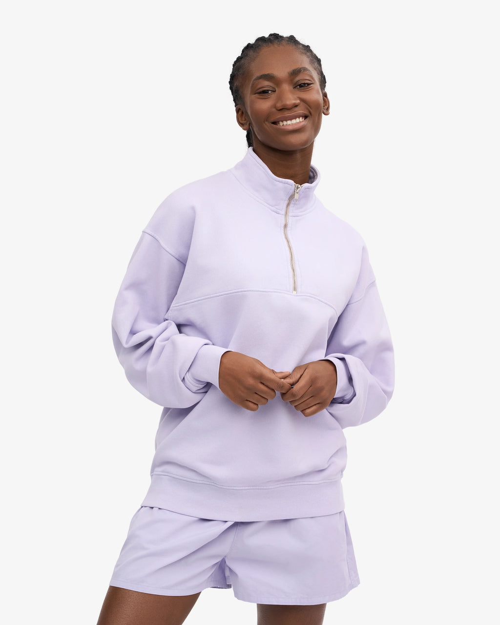 Organic quarter zipper soft lavender – studio .ruig